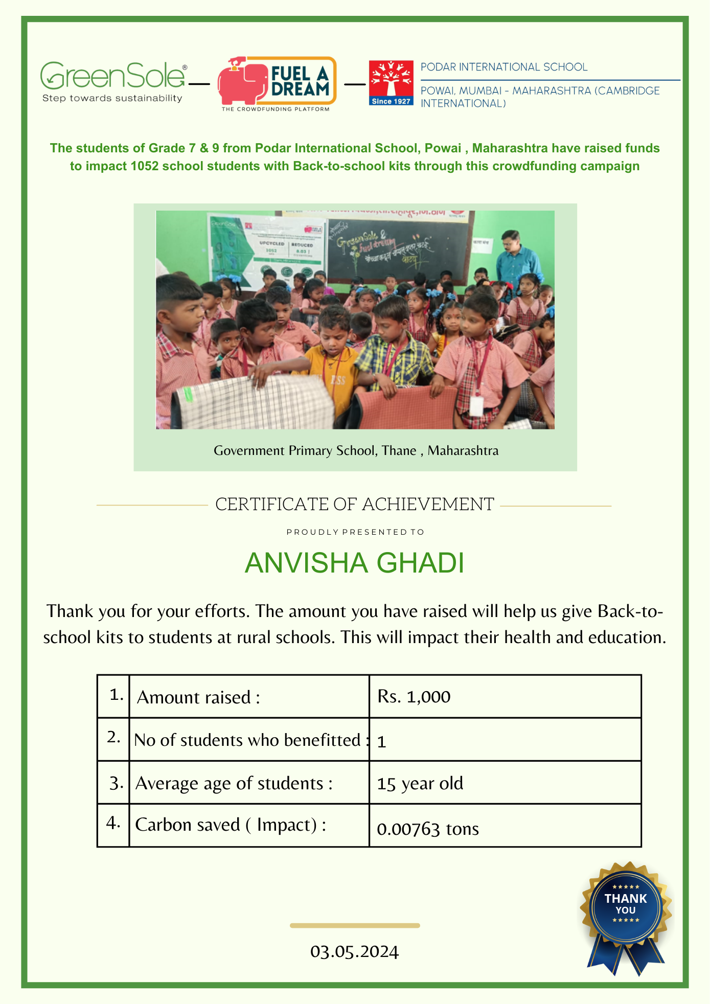 ANVISHA GHADI'S CAMPAIGN TO PROVIDE BACK-TO-SCHOOL KITS TO CHILDREN IN ...